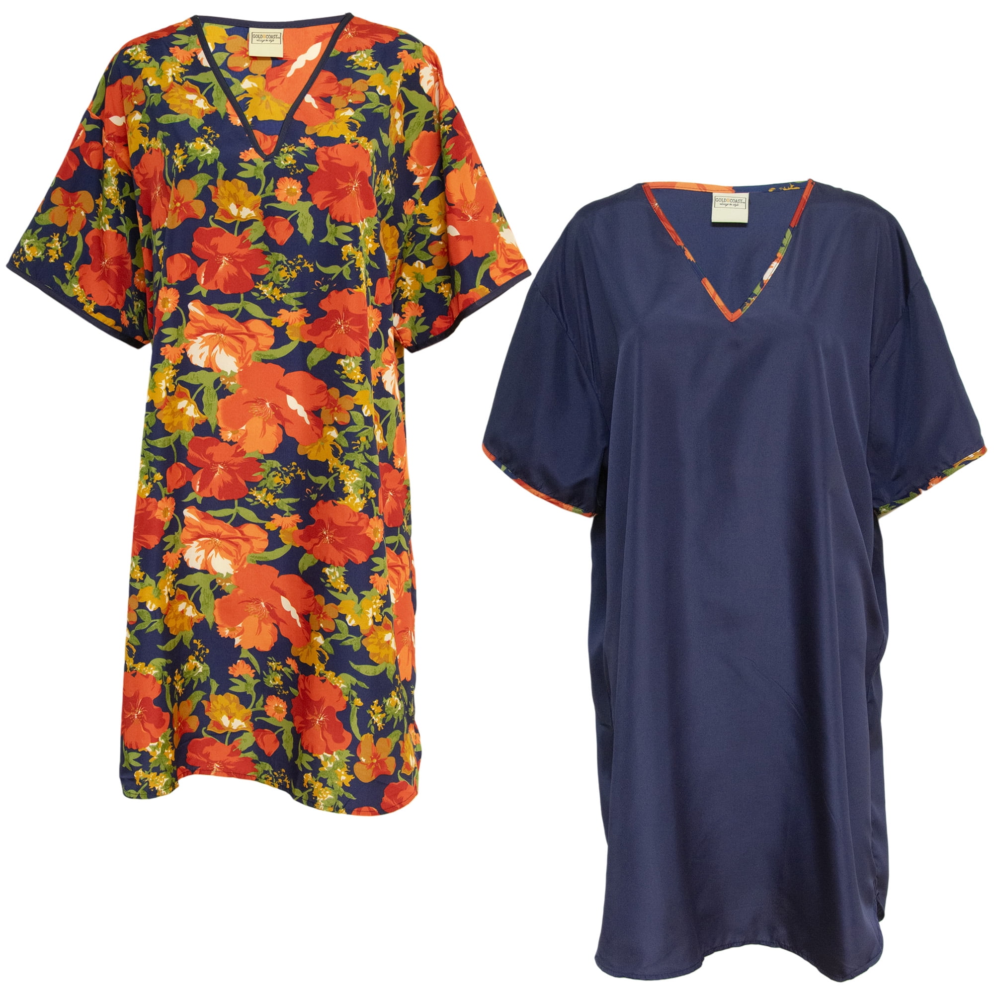 Gold Coast Set of Two Women's Satin Night Shirts in Navy Blue, 2XL ...