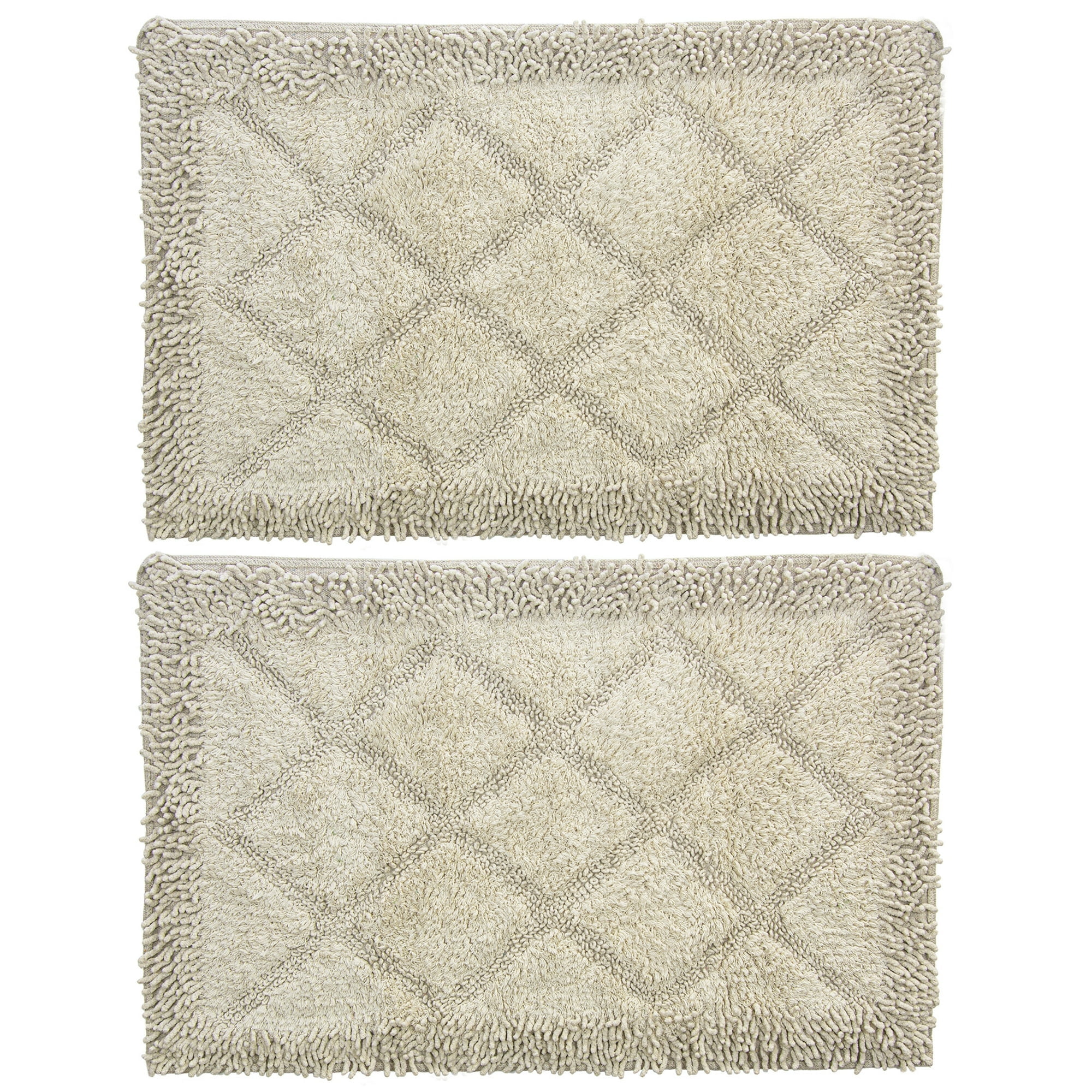 Gold Coast Shaggy Cotton Lattice Ivory Bath Rug 28" x 18", 2 Pack ...