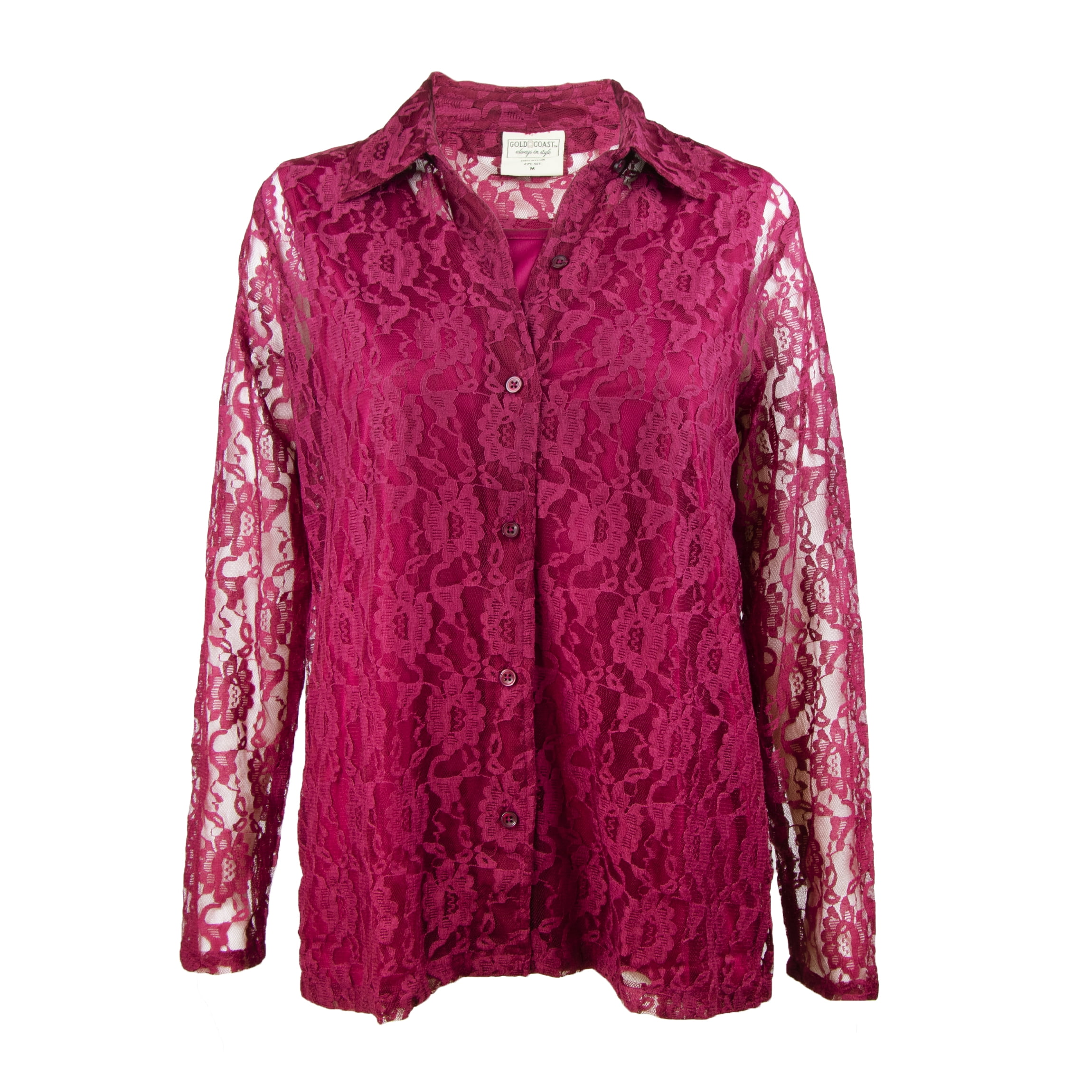 Gold Coast Women's 2-Piece Lace Button-Up Blouse & Tank Top Set in ...