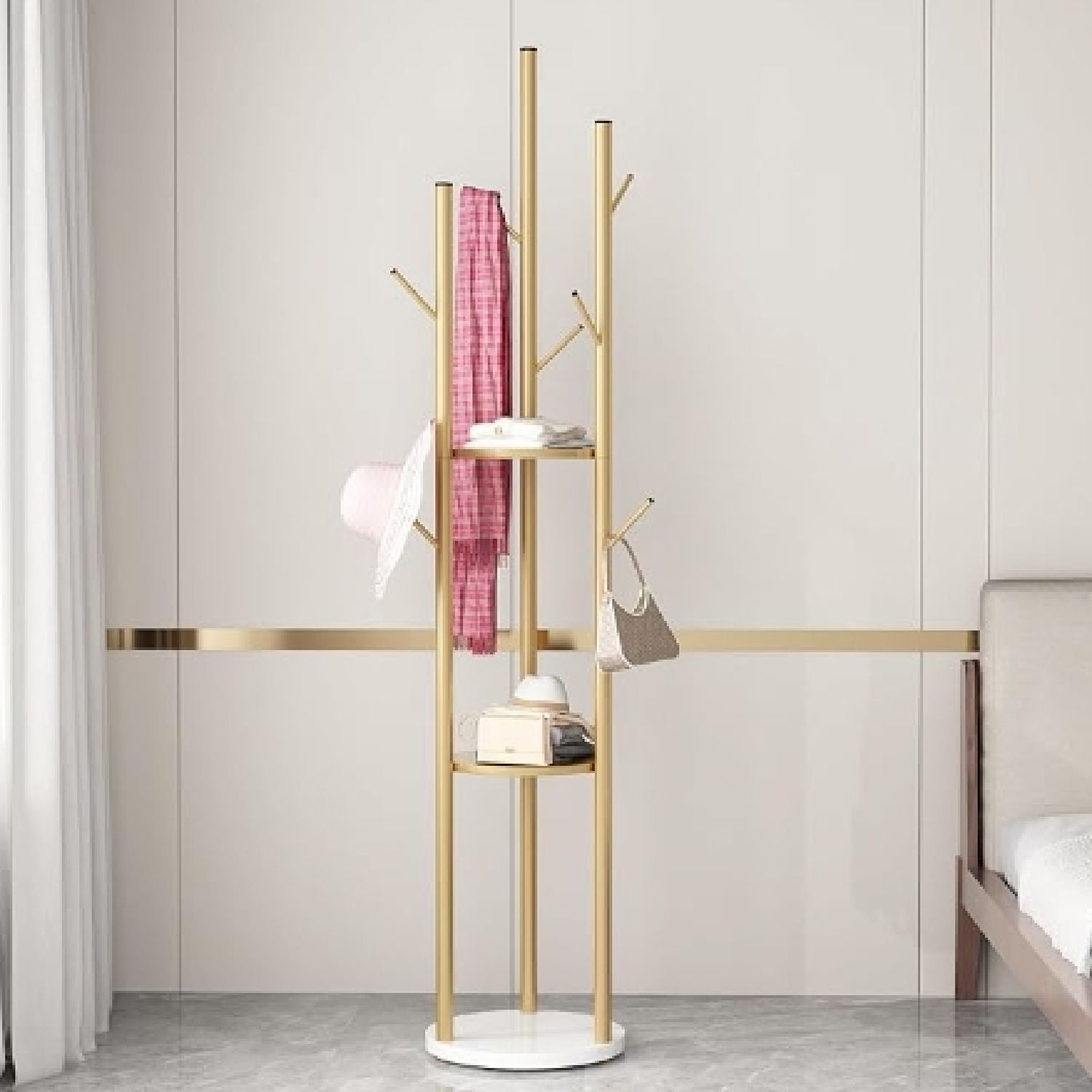 Gold Coat Racks Freestanding with 3 Storage Shelves, Metal Coat Racks ...