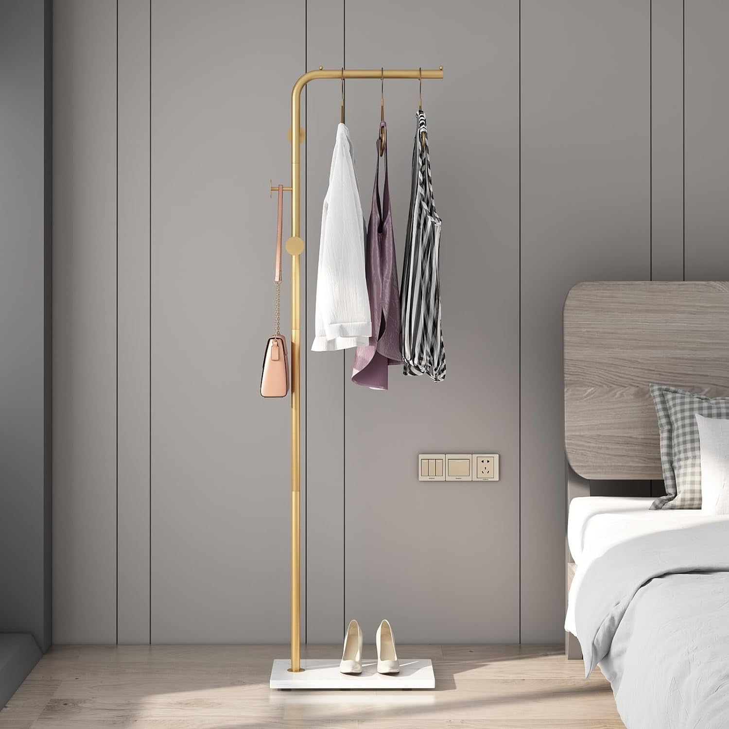 Gold Coat Racks, Metal Coat Racks Freestanding with Crossbar and 3 ...