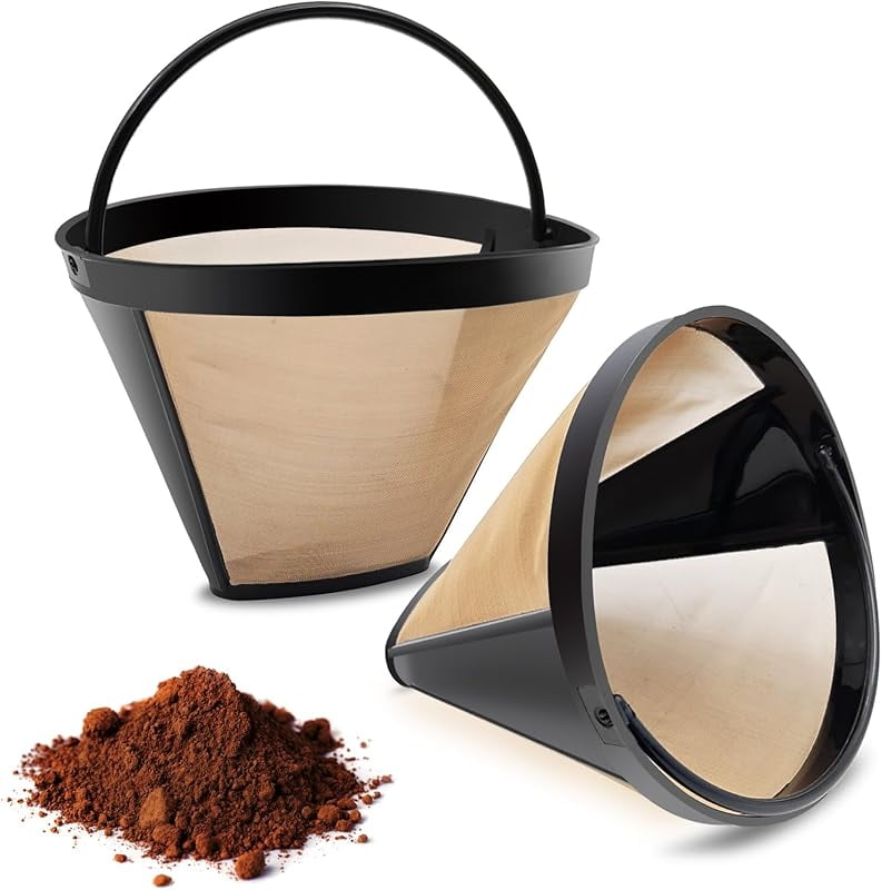 Gold Coffee Filter Reusable #4 Cone Coffee Filters Basket Replacement ...