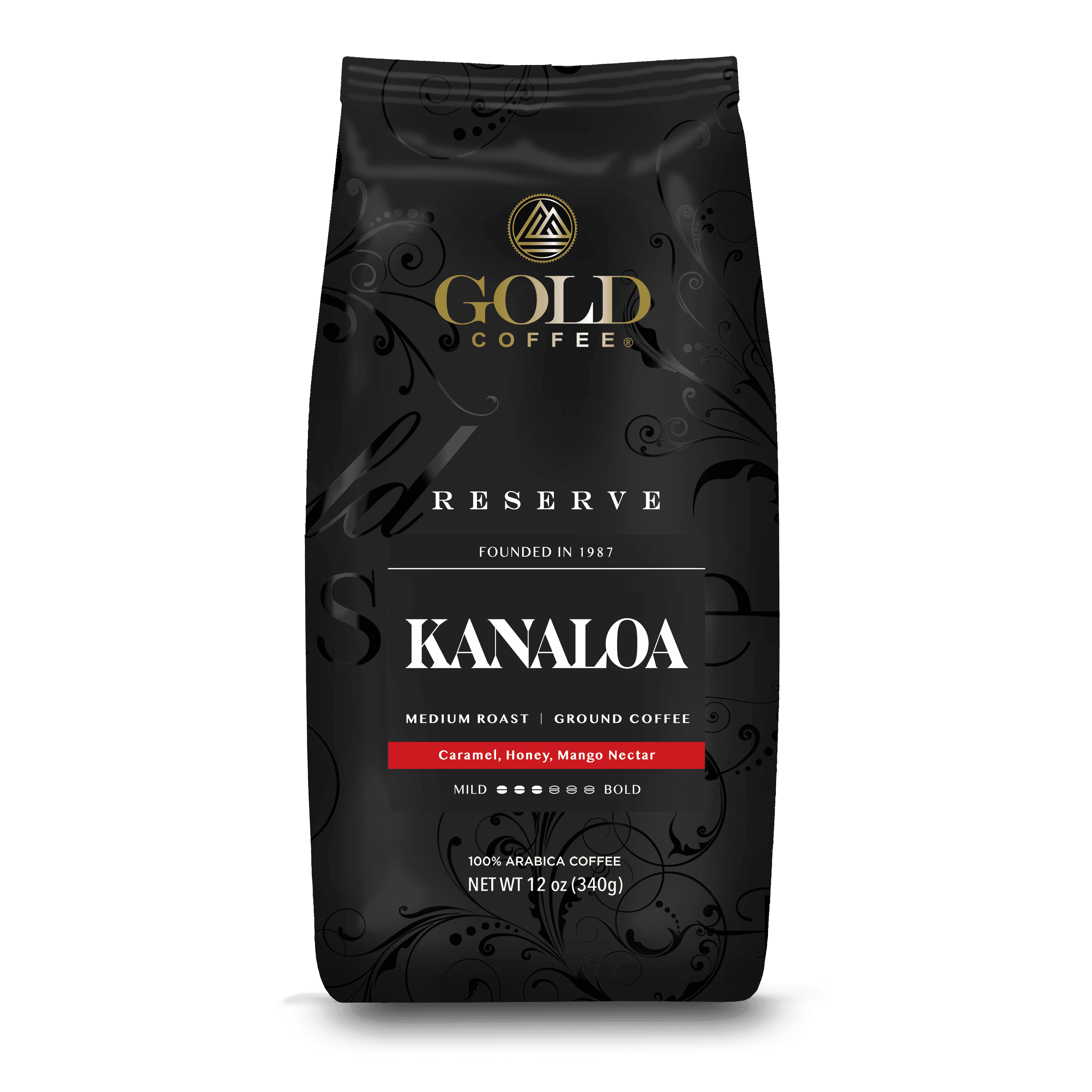 Gold Coffee Kanaloa Ground Medium Roast Coffee, 12oz (Pack of 6 ...