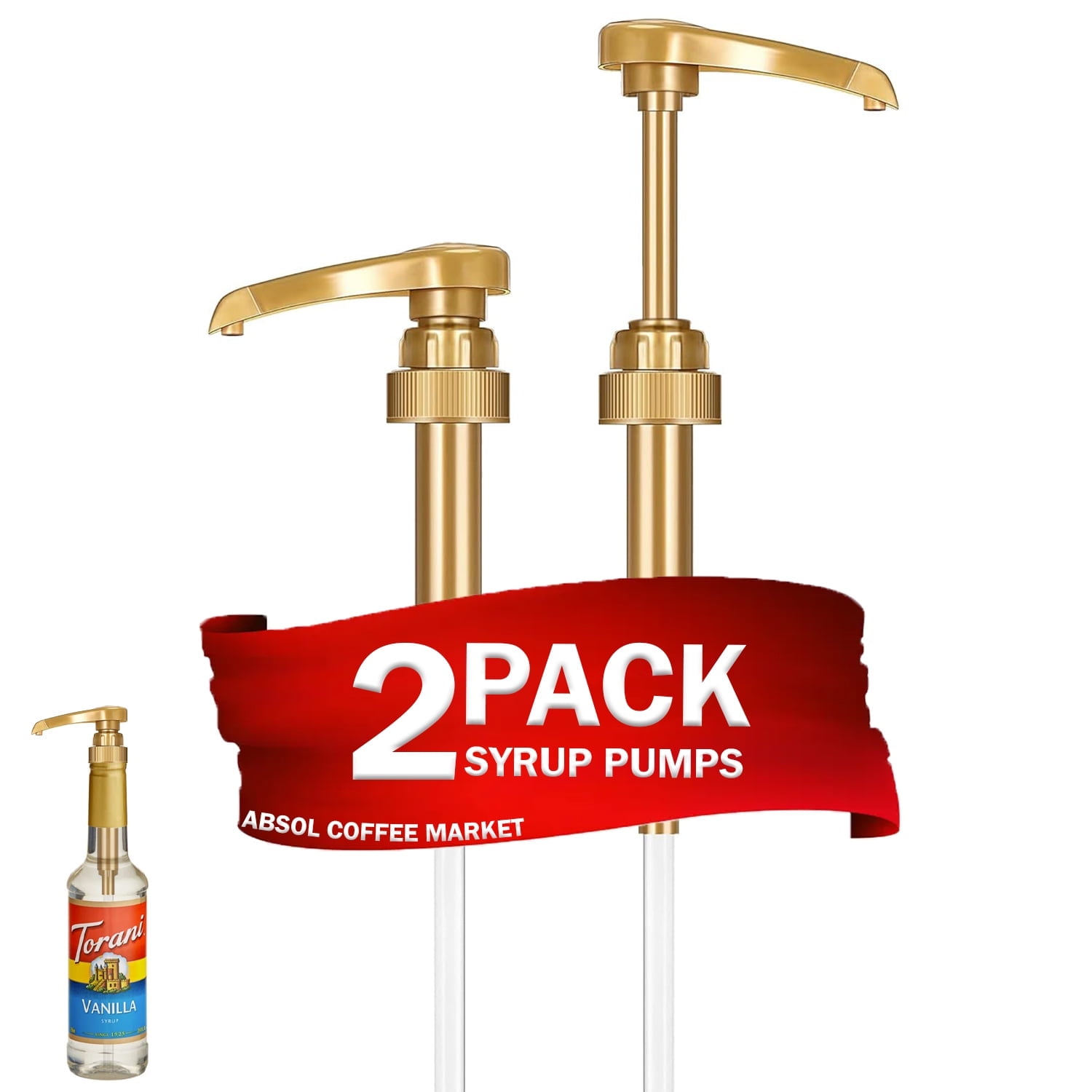 Gold Coffee Syrup Pump, 2 Pack, for 750ml/25.4 oz Syrup Bottle, Gold ...