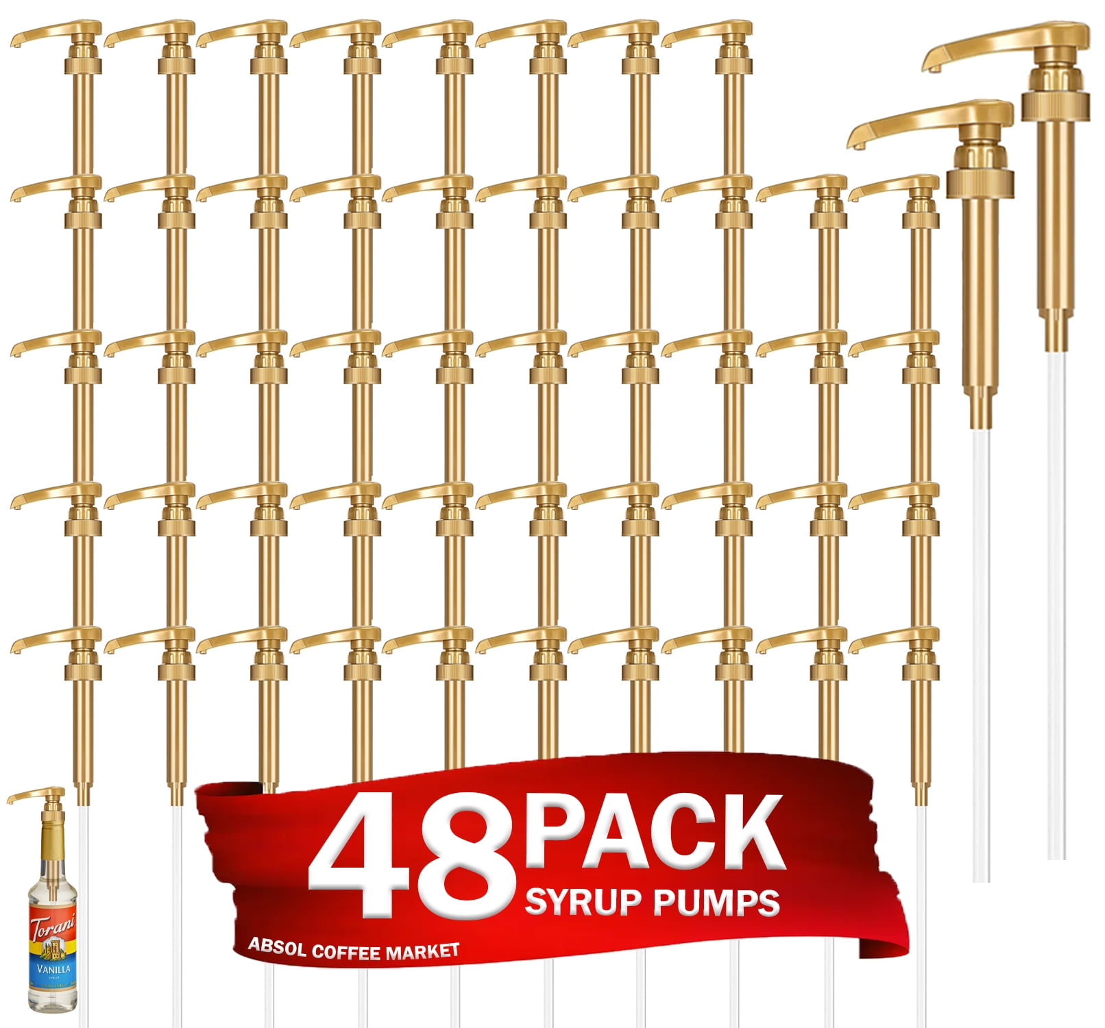 Gold Coffee Syrup Pump, 48 Pack, for 750ml/25.4 oz Syrup Bottle, Gold ...