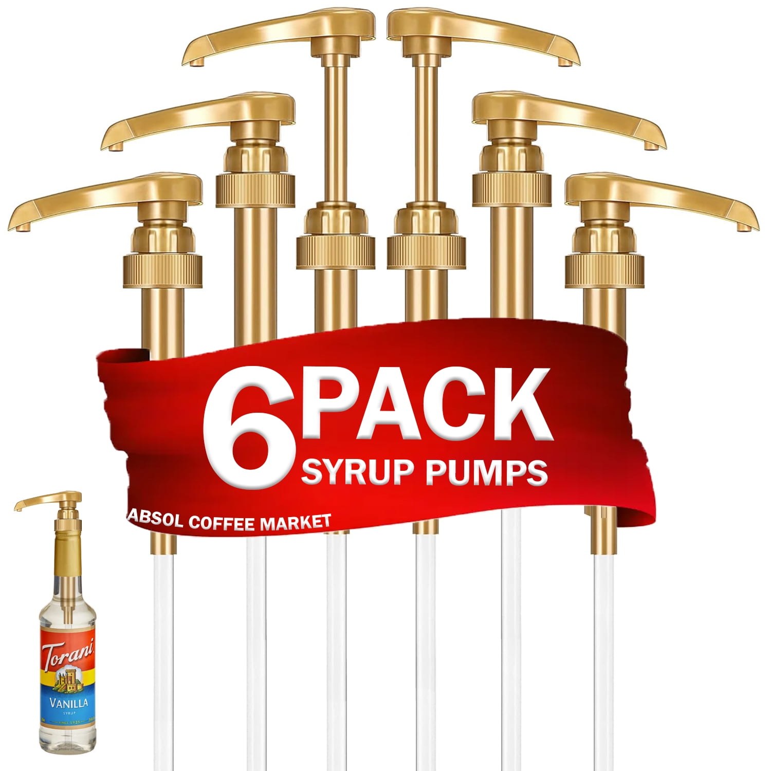 Absol Coffee Market Gold Coffee Syrup Pump, 6 Pack, 750ml/25.4 oz ...