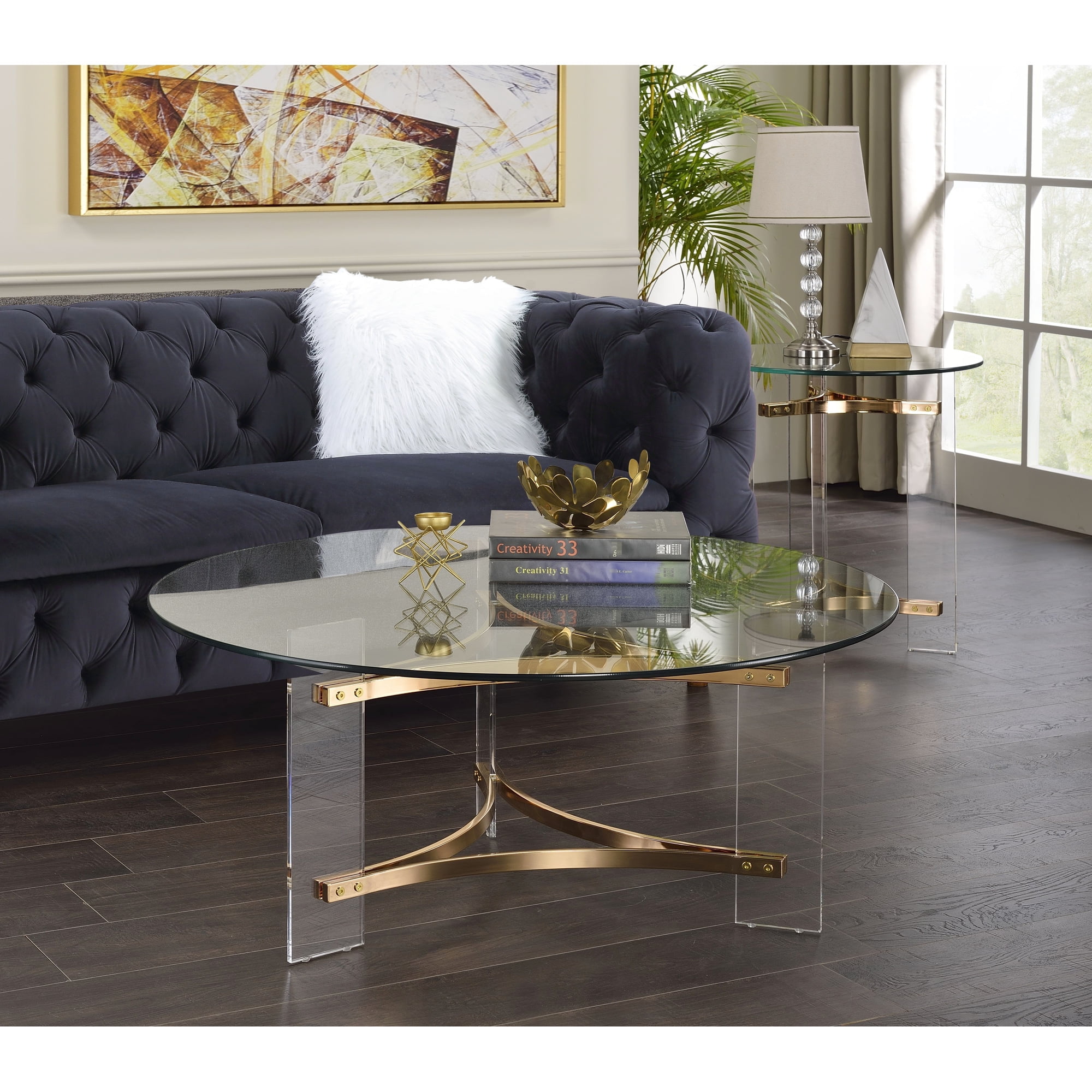 Gold Coffee Table, Boasting A Stylish Round Tempered Glass Top (10mm ...