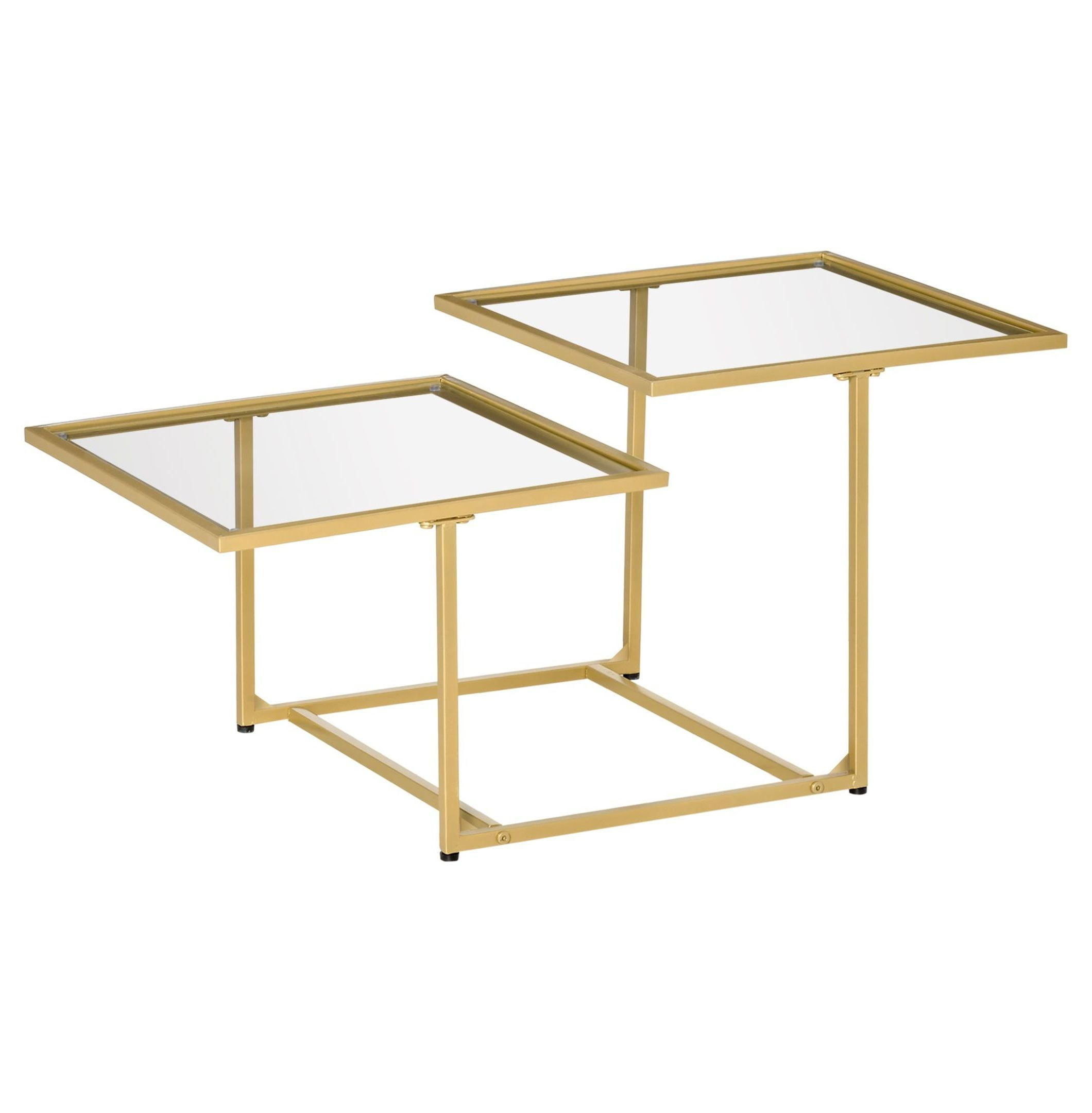 Gold Coffee Table, Small Glass Side Table with Double Tabletops ...
