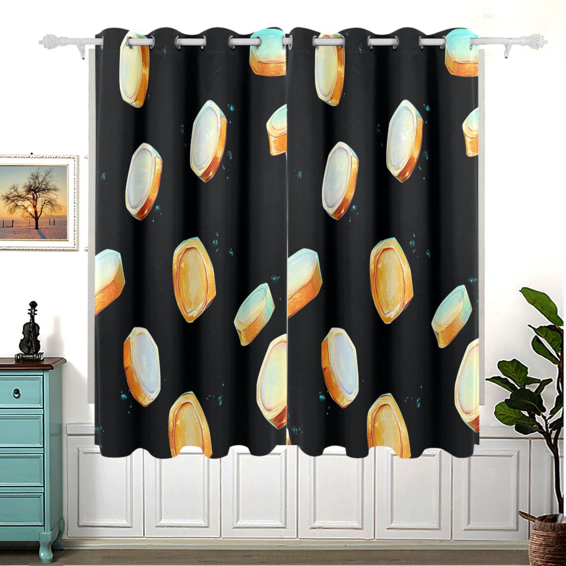 Gold Coins in The Dark Blackout Curtains for Living Room Bedroom 55W x ...