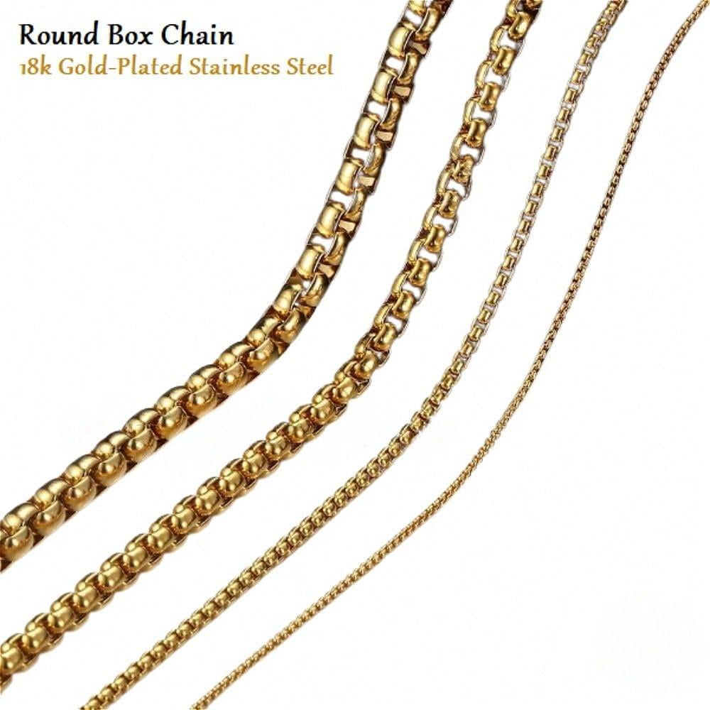 Gold Color Box Chain Necklace 2-4mm Wide Stainless Steel 7 to 30 Inch ...