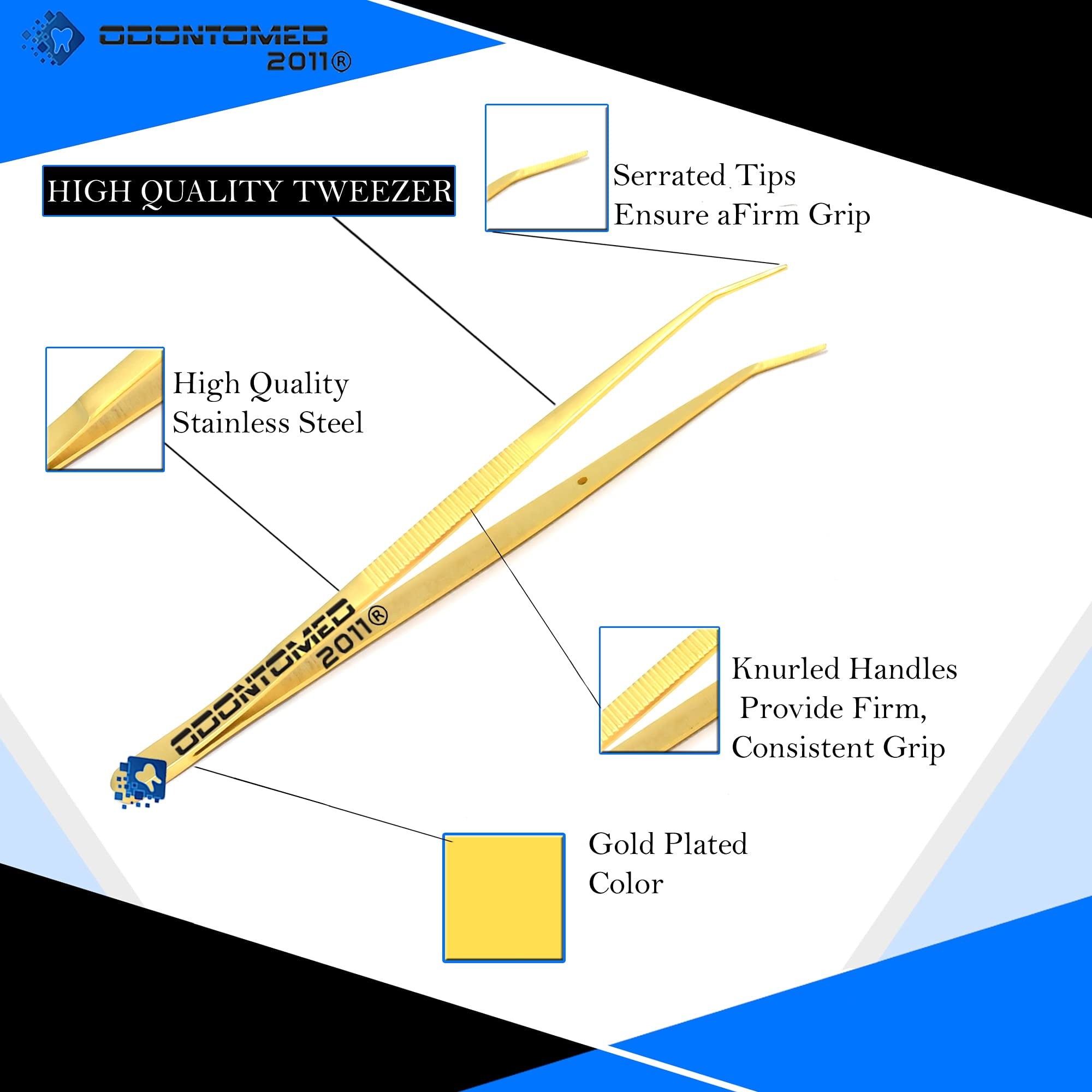 Gold Color Heavy Duty 6 inches College Tweezers Curved Tips All-purpose ...