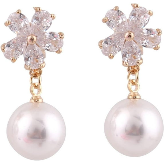 Gold Color or Platinum Plated AAA CZ Simulated Pearl Clip on Earrings ...
