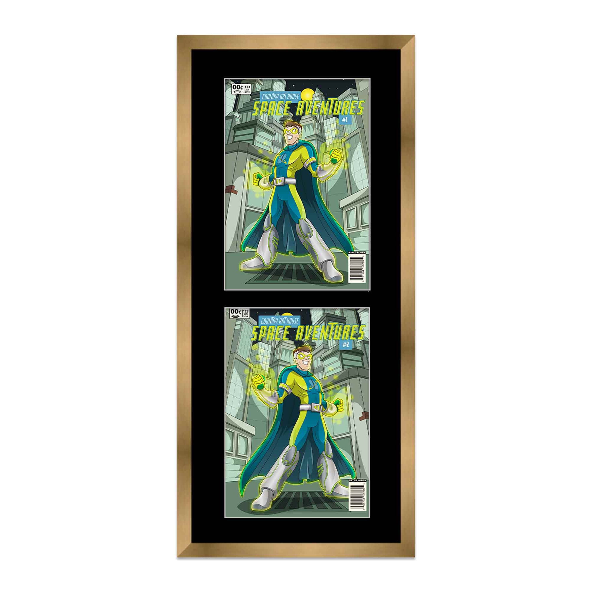 Gold Comic Book Frame with Black Mat - 2 Openingss to Display 3 6.875 ...
