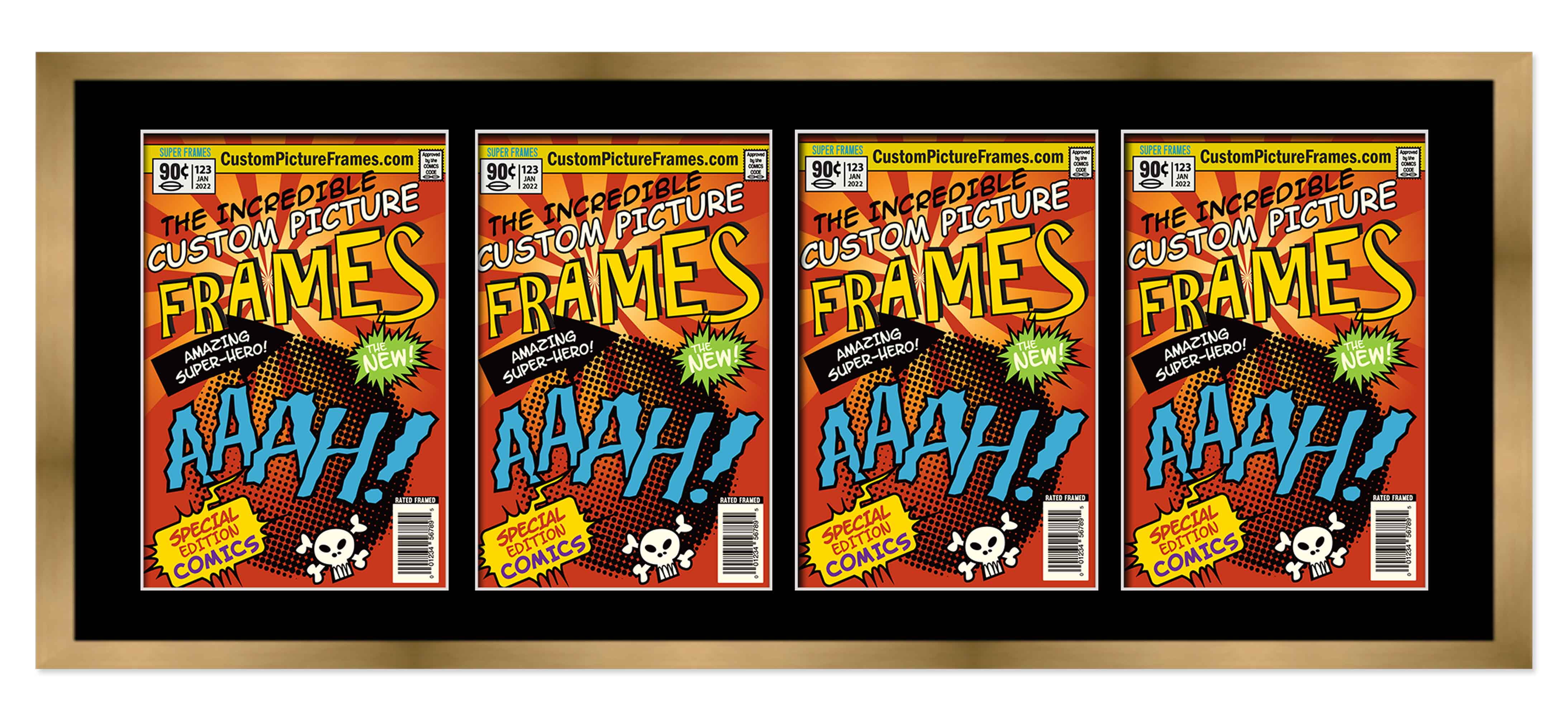 Gold Comic Book Frame with Black Mat - 4 Openings to Display 4 6.875 ...