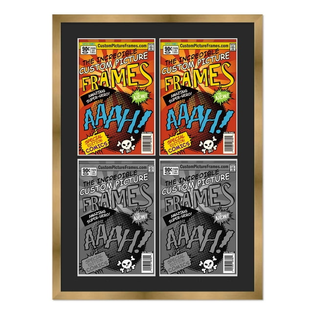 Gold Comic Book Frame with Black Mat - 4 Openingss to Display 4 7.25 ...