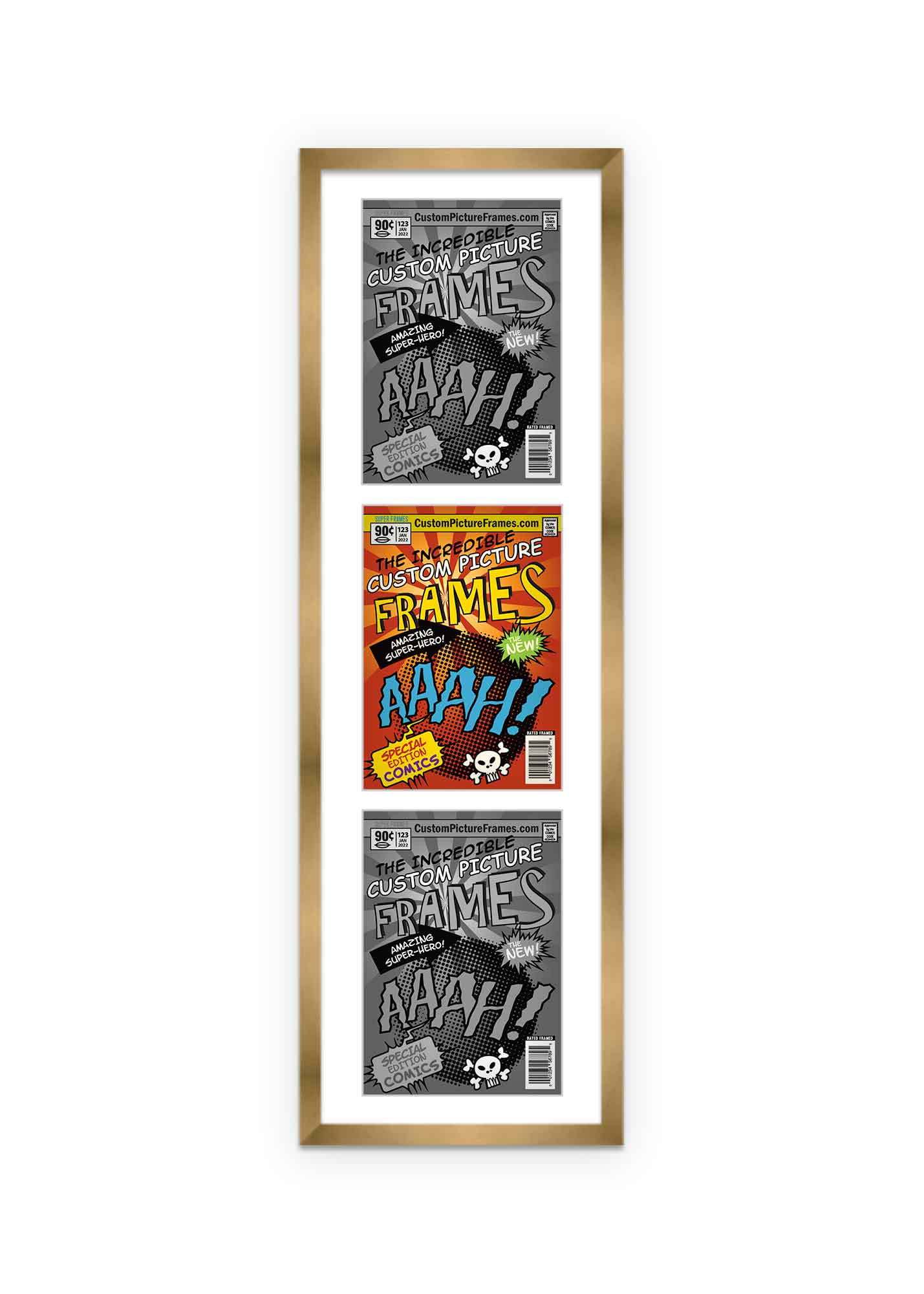 Gold Comic Book Frame with White Mat - 3 Openingss to Display 3 6.875 ...