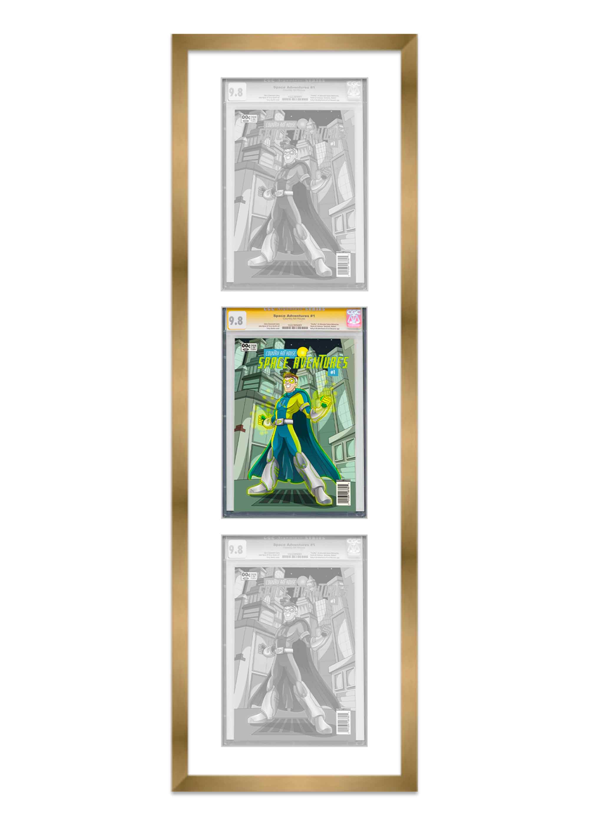 Gold Comic Book Frame with White Mat - 3 Openingss to Display 3 CGC ...