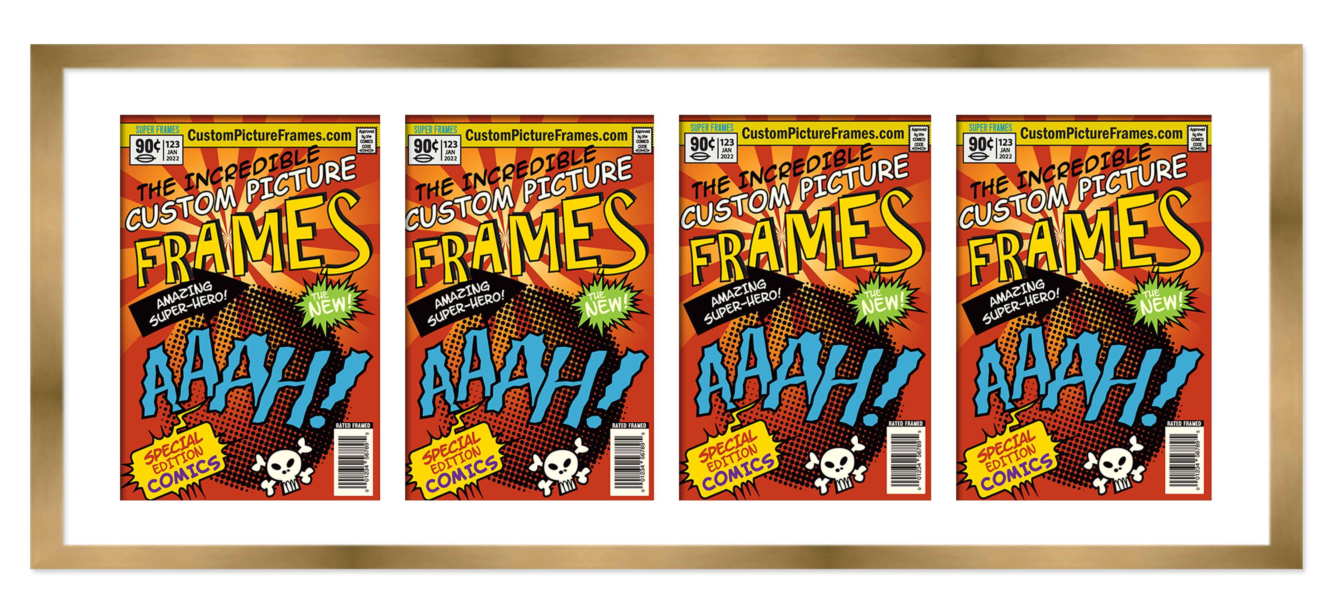 Gold Comic Book Frame with White Mat - 4 Openings to Display 4 7.75"x10 ...