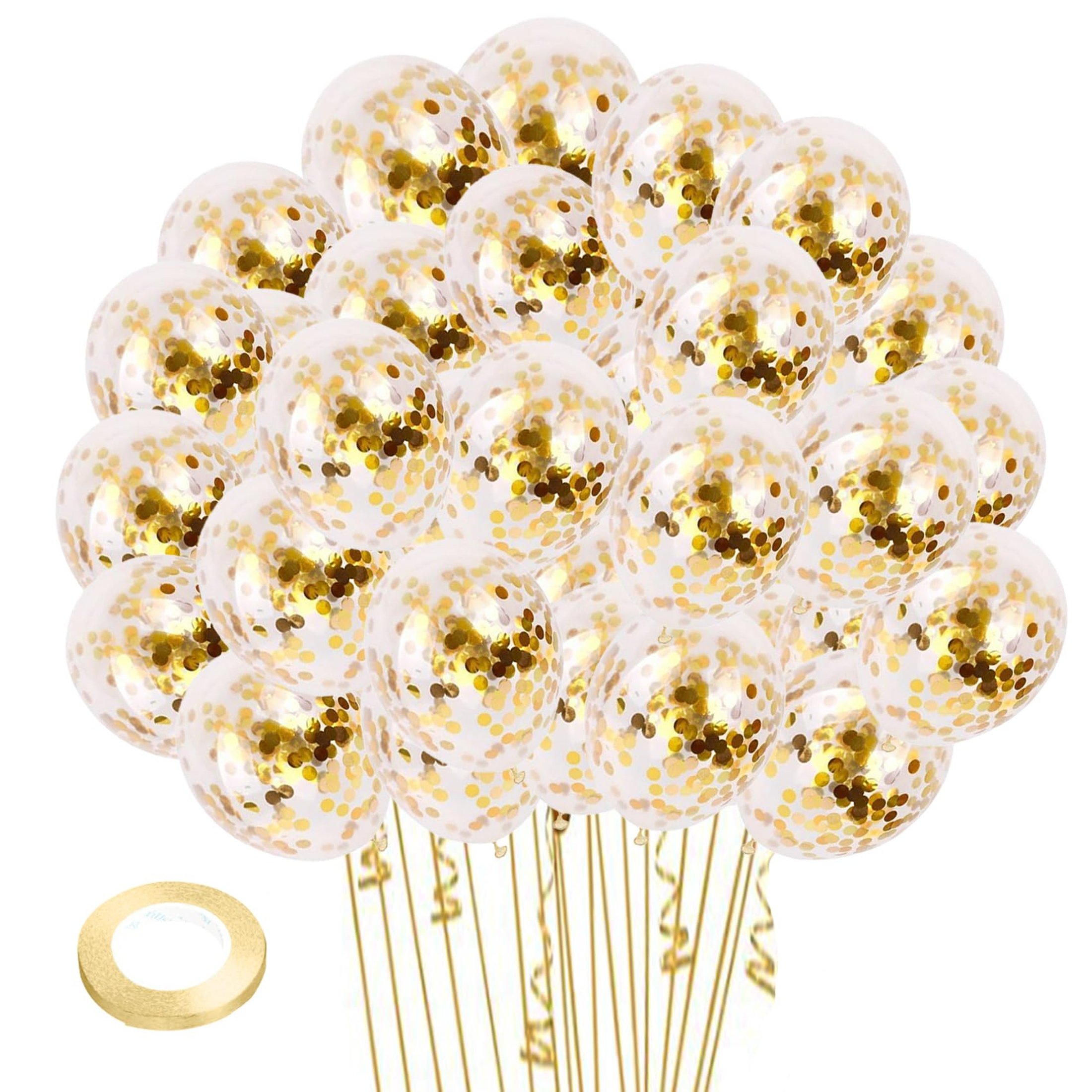 Gold Confetti Balloon Set - 50 Pack of 12 Inch Clear Balloons Filled ...