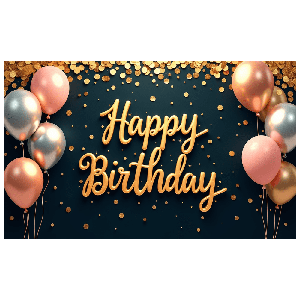 Gold Confetti Happy Birthday Banner Balloon Decor Celebration Backdrop ...