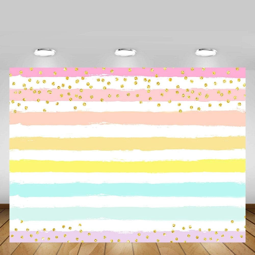 Gold Confetti Rainbow Stripes Birthday Backdrops for Girls Baby Shower ...