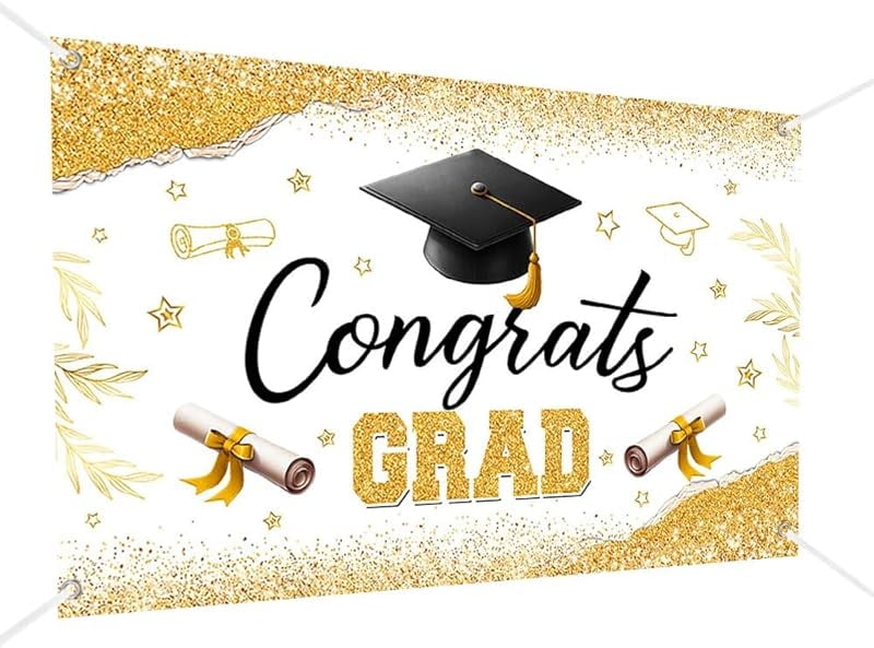 Gold Congrats Grad Class of 2026 Backdrop Graduation Party Decorations ...