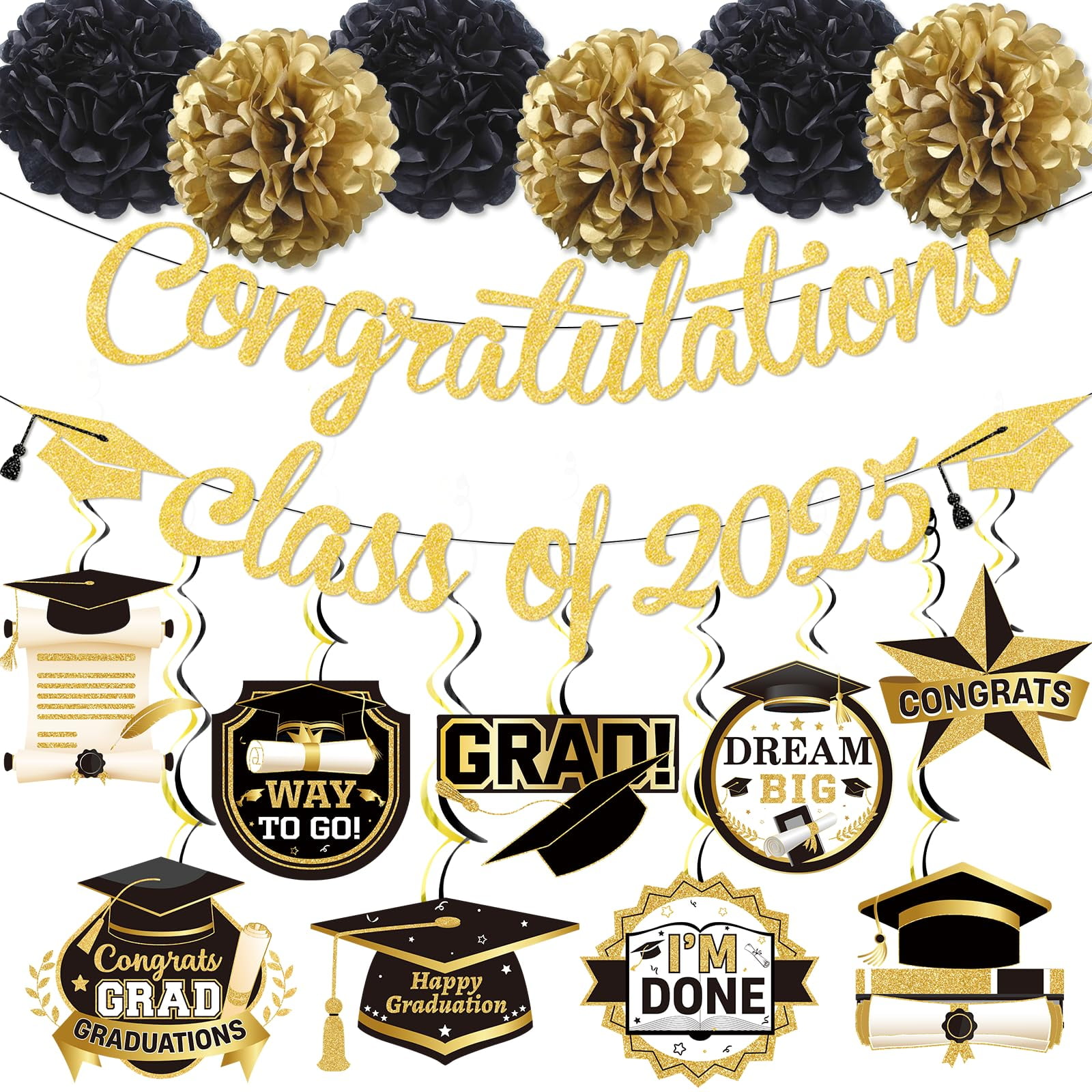 Gold Congratulations Banner Class of 2025 Banner Graduation Decorations ...