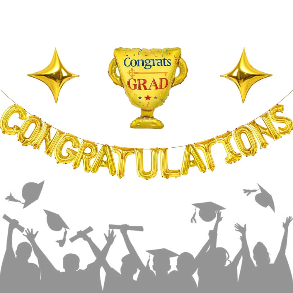 Gold Congratulations Letter Balloons, MMF7 Large 16 Inch Aluminum with ...