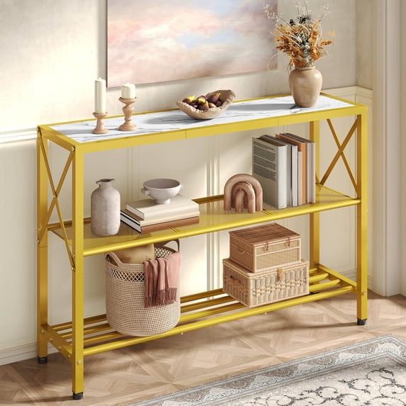Gold Console Table, 3 Tier Entryway Table, Hallway Table, Narrow Sofa ...