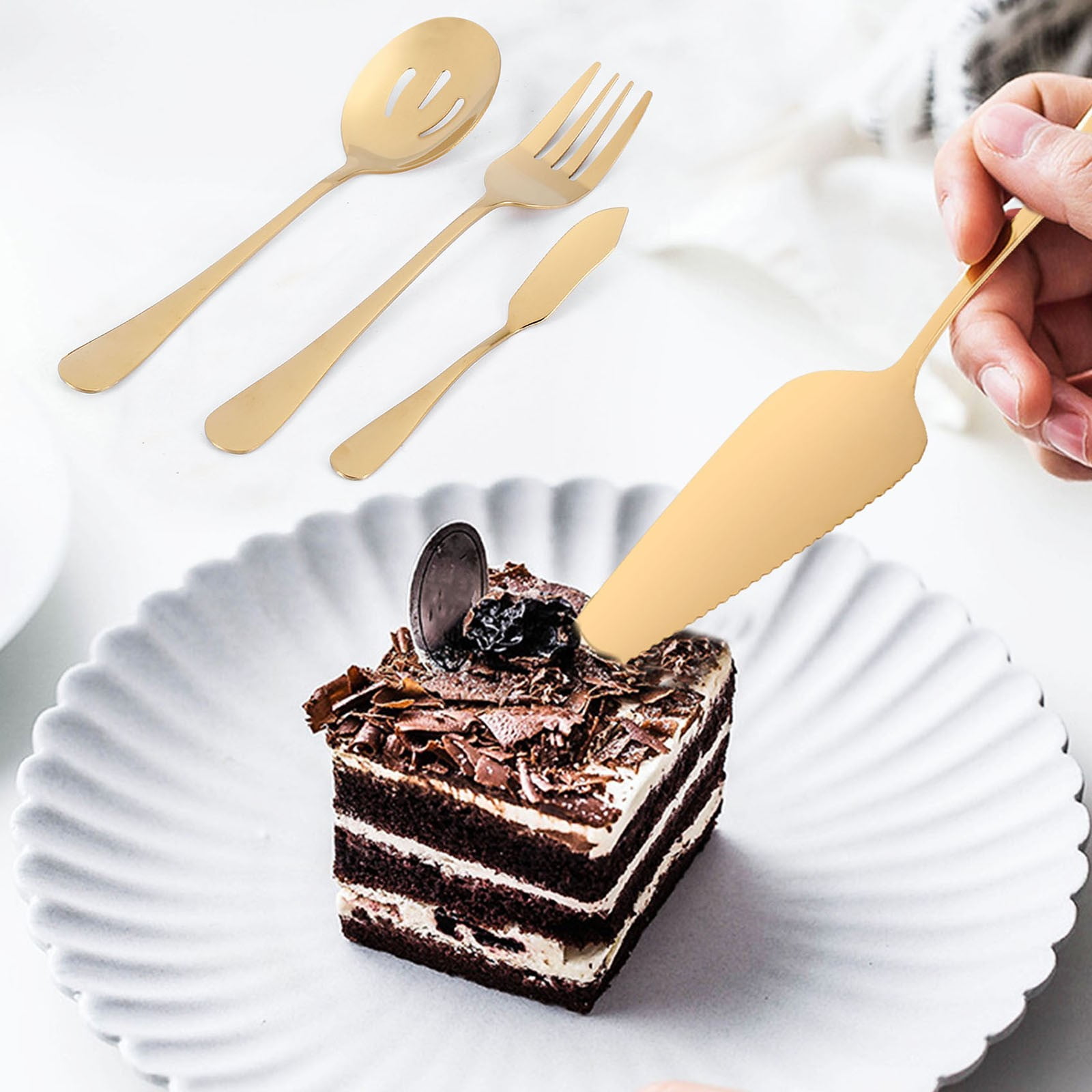 Gold Cooking Pots and Pans 6 Piece Gold Stainless Serving Flatware Set ...