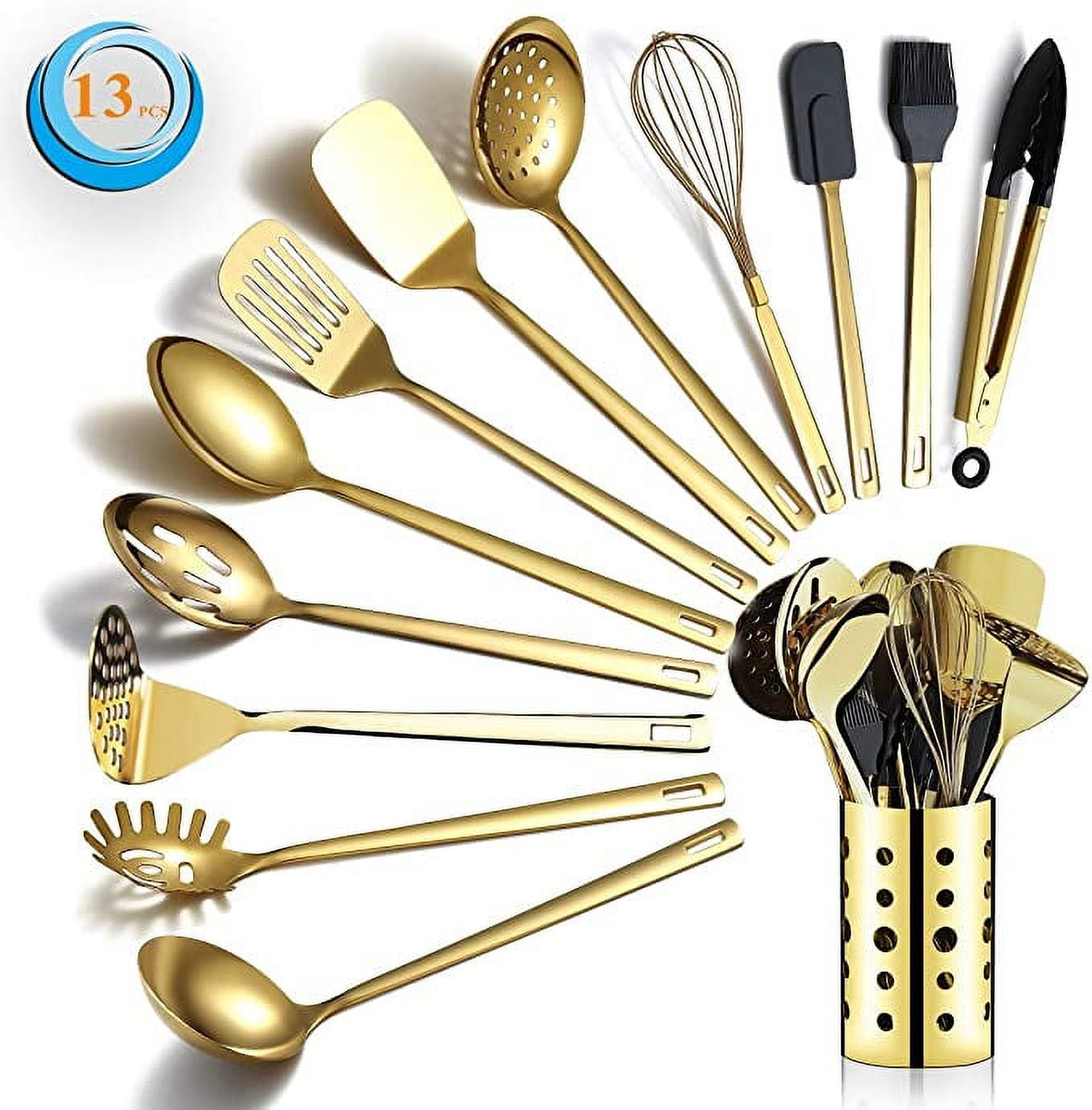 Gold Cooking Utensils Set, Stainless Steel 13 Pieces Kitchen Utensils ...