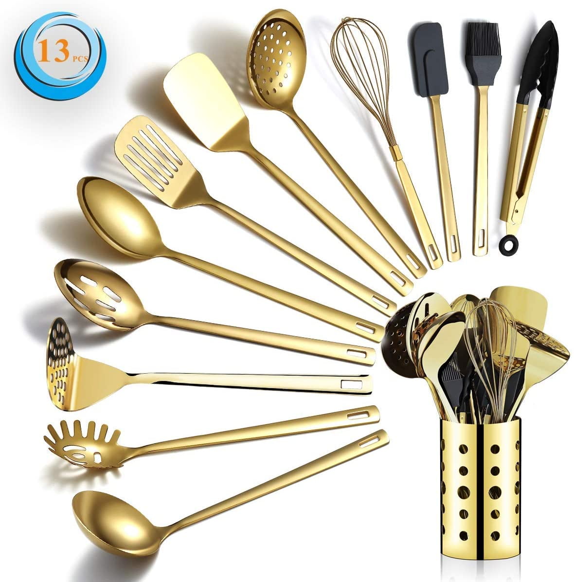 Gold Cooking Utensils Set, Stainless Steel 13 Pieces Kitchen Utensils ...