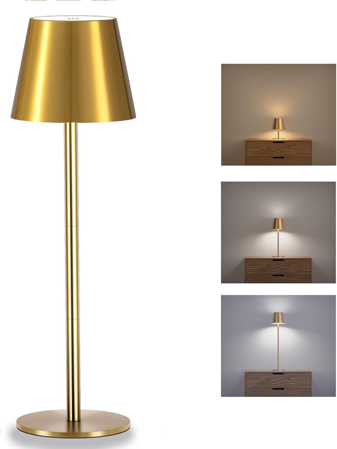 Gold Cordless Table Lamp Rechargeable, 5400mAh Battery Metal Table ...