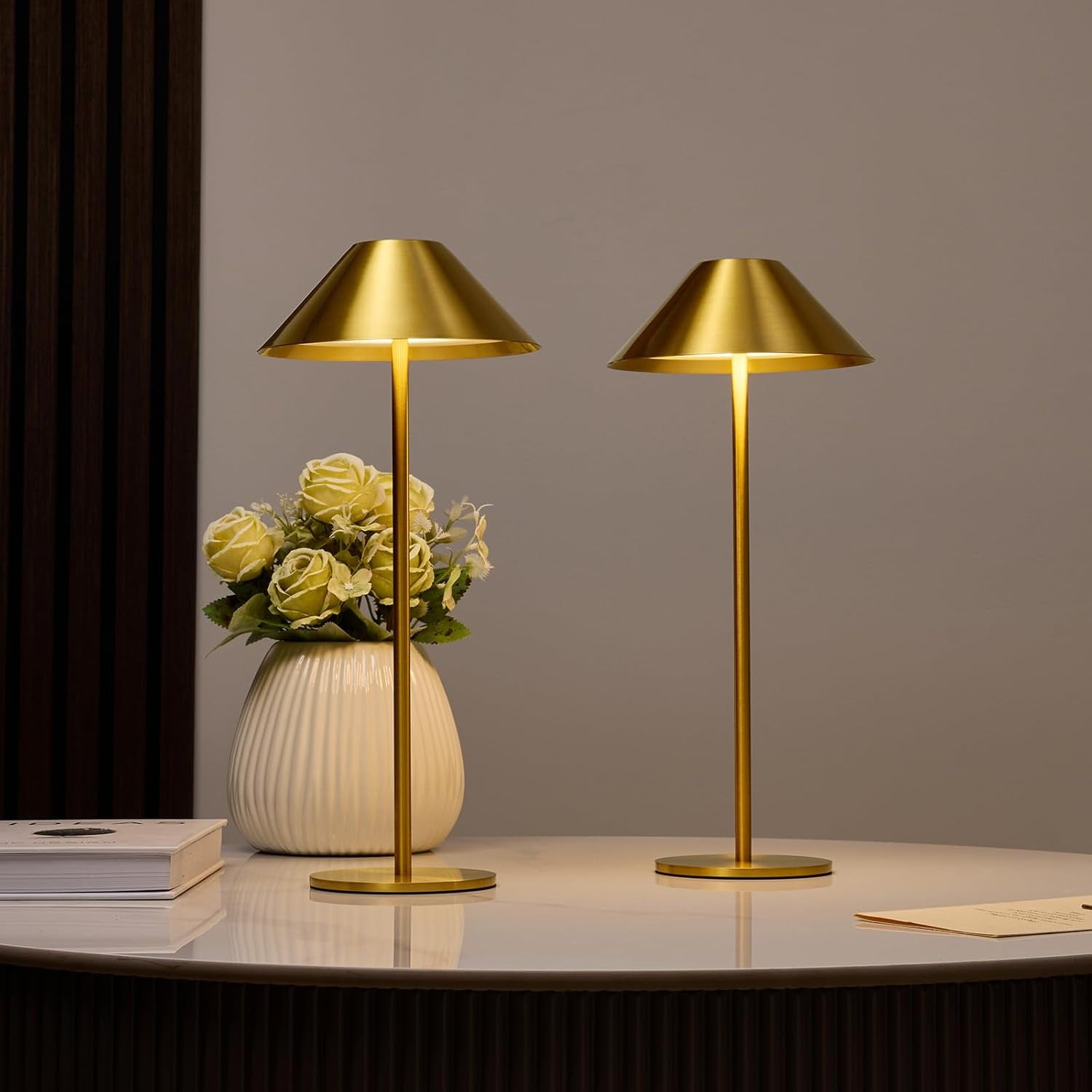 Gold Cordless Table Lamp, Rechargeable Battery Lamps for Home, 3 Color ...