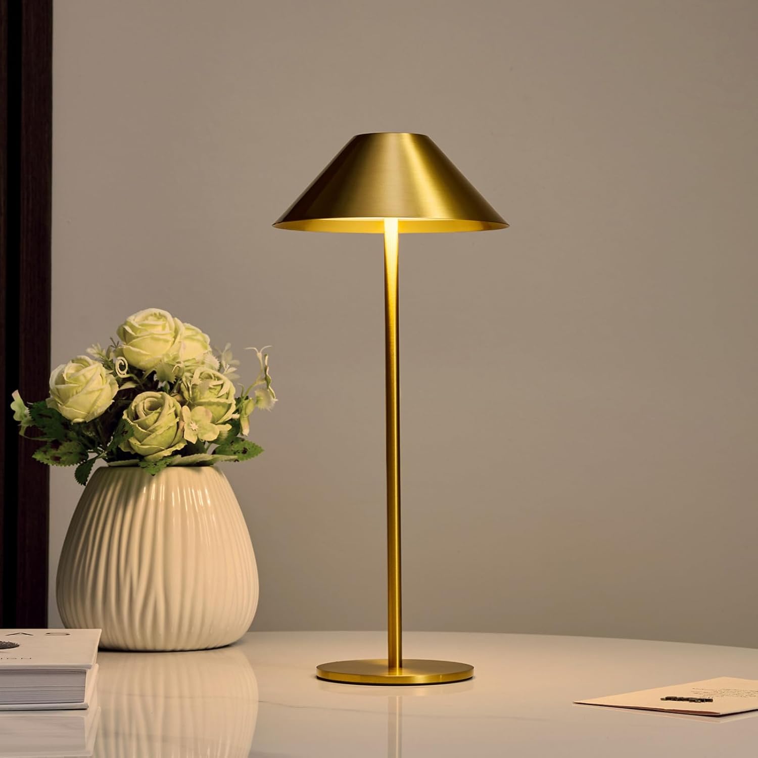 Gold Cordless Table Lamp, Rechargeable Battery Lamps for Home, 3 Color ...