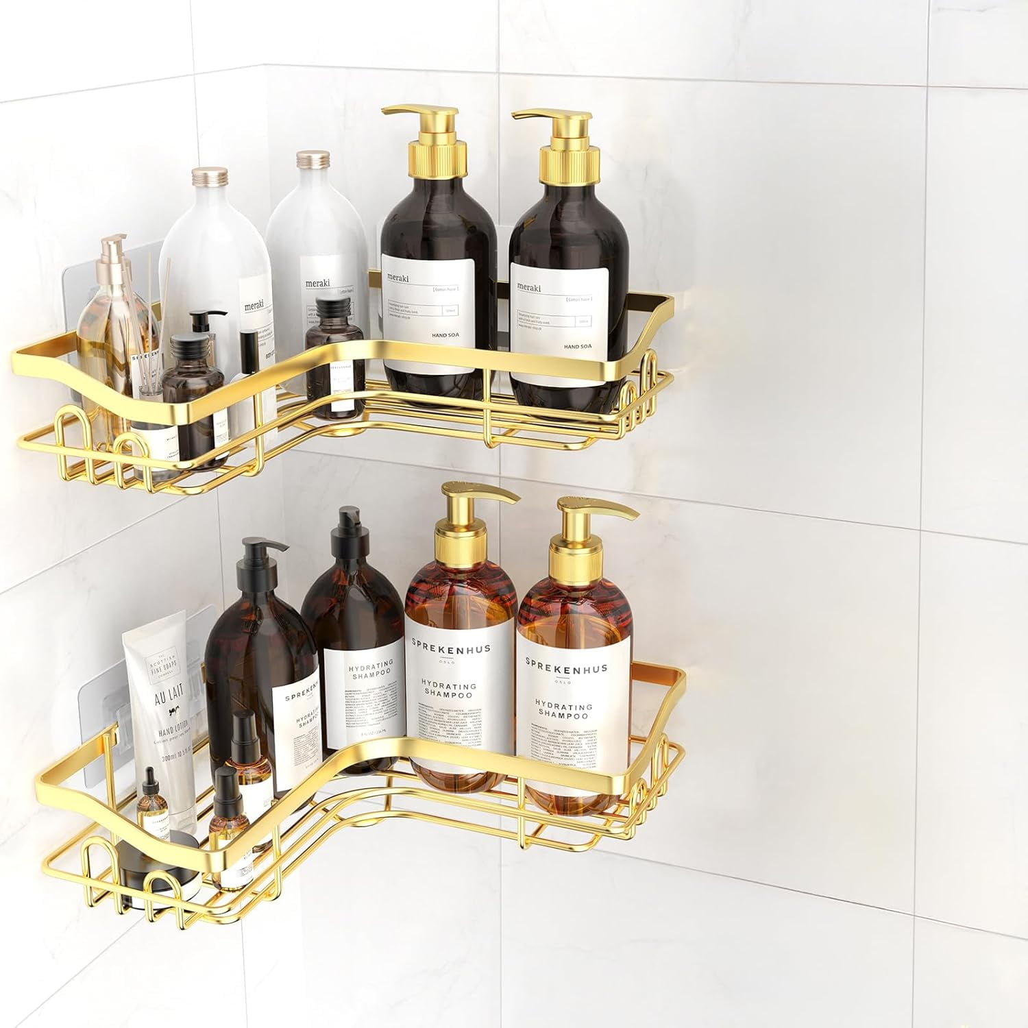 Gold Corner Shower Caddy, Adhesive Shower Organizer for Bathroom ...