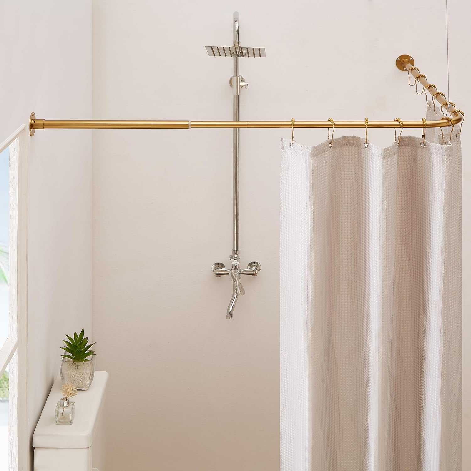 Gold Corner Shower Curtain Rod, [24"-37"] x [24"-37"] Adjustable L ...