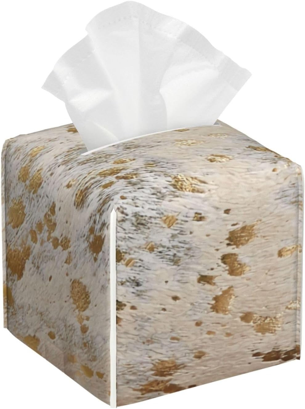 Gold Cowhide Print Metallic Square Leather Tissue Box Cover, Cube ...