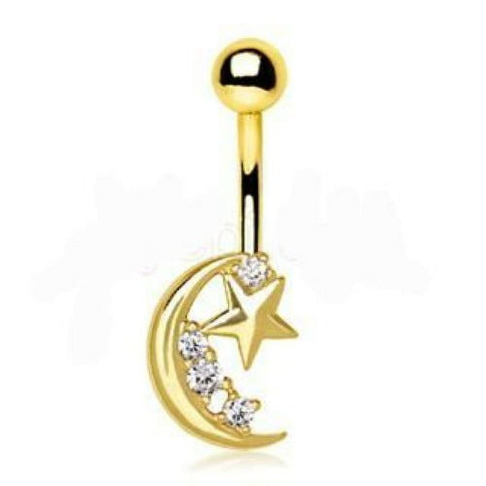 Gold Crescent Moon & Shinning Star Navel Ring - Walmart.com