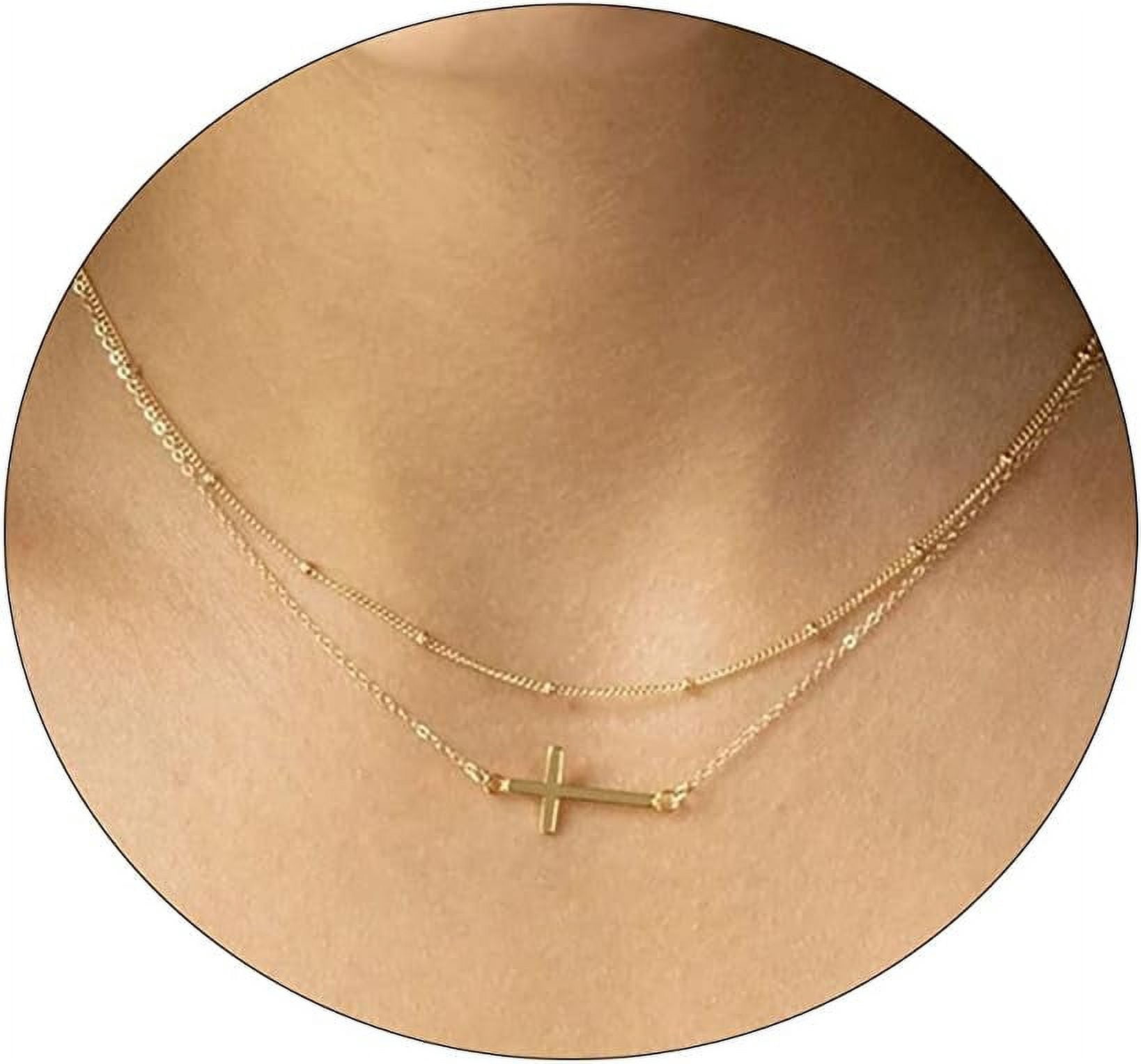 Gold Cross Necklace For Women 14K Gold Plated Cute Sidways Cross ...