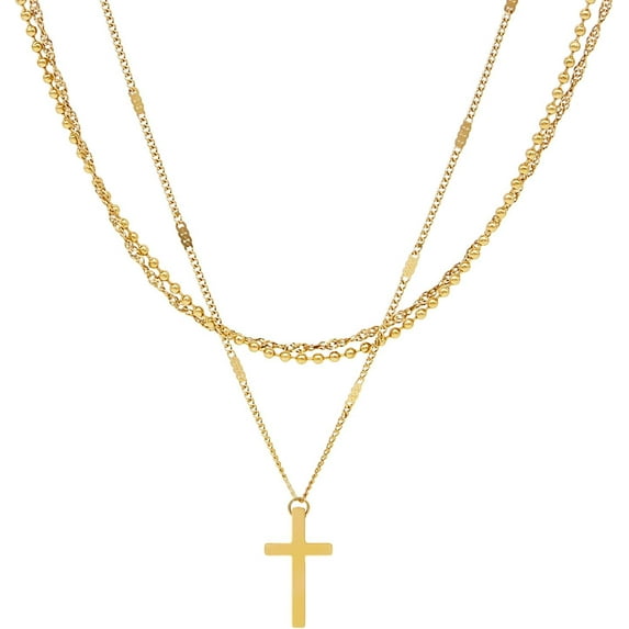 Gold Cross Necklace for Women 14K Gold Plated/Silver Layered Cross ...