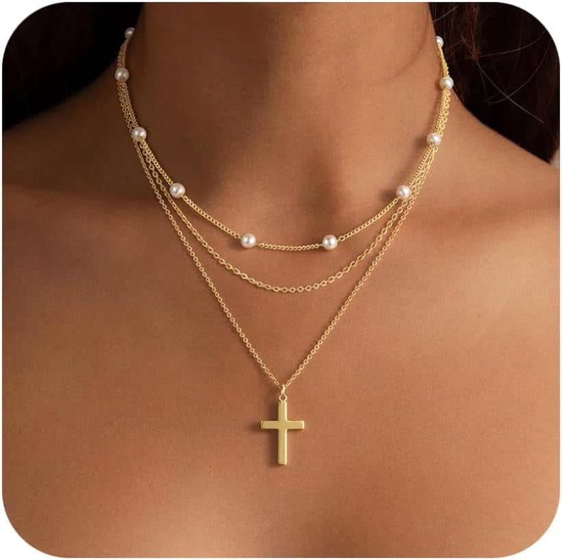 Gold Cross Necklace for Women, Dainty 14K Gold Plated Cross Pendant ...
