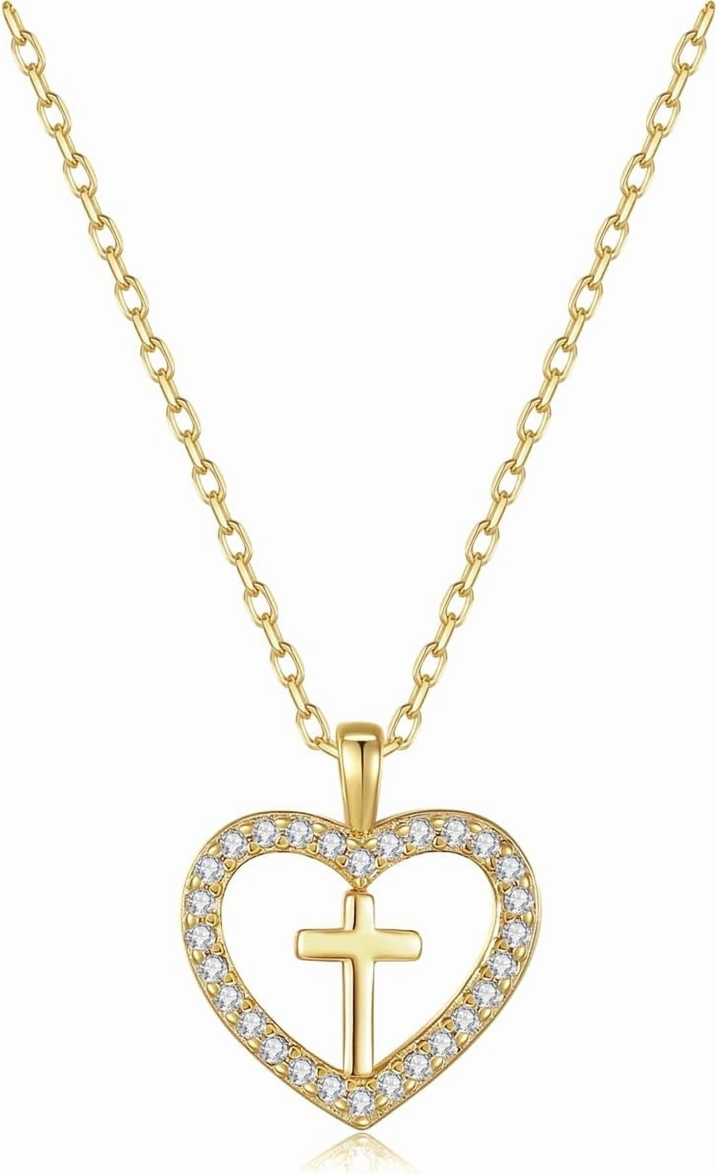 Gold Cross Necklace for Women 14K Gold Plated Cubic Zirconia Cross Faith Pendant Necklaces ...