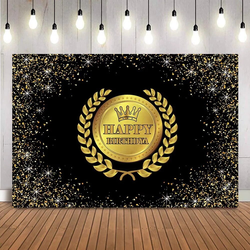 Gold Crown Birthday Backdrop Black and Golden Boy Happy Birthday Party ...