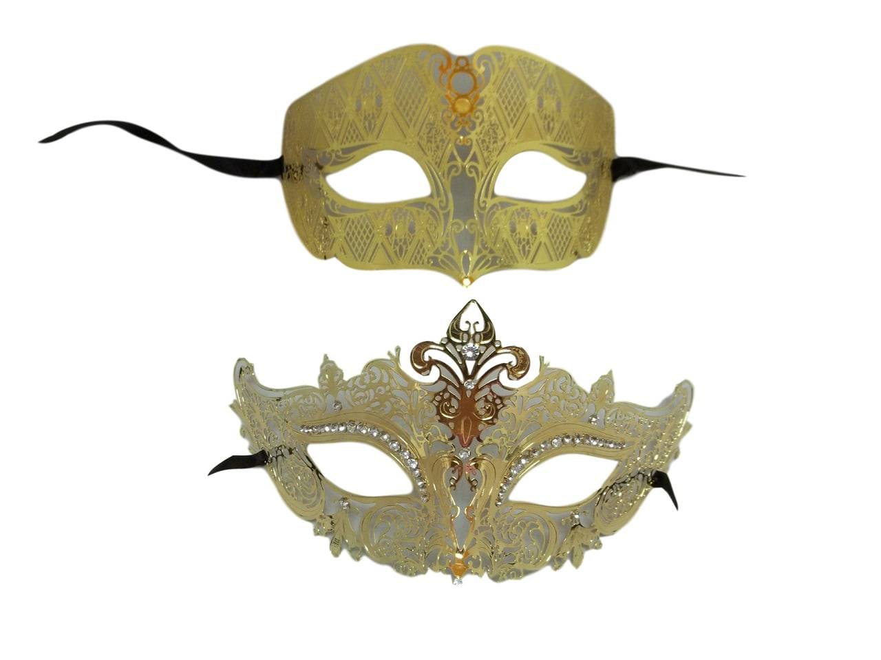Gold Crown Man Woman Couples Laser Cut Venetian Masquerade Metal Masks ...
