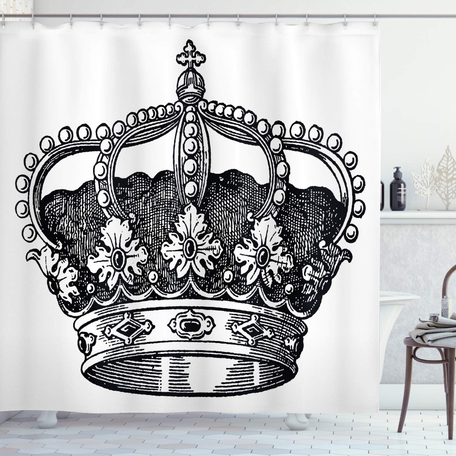 Gold Crown Shower Cutrtains Modern Minimalist Black Bath Curtain Woman ...