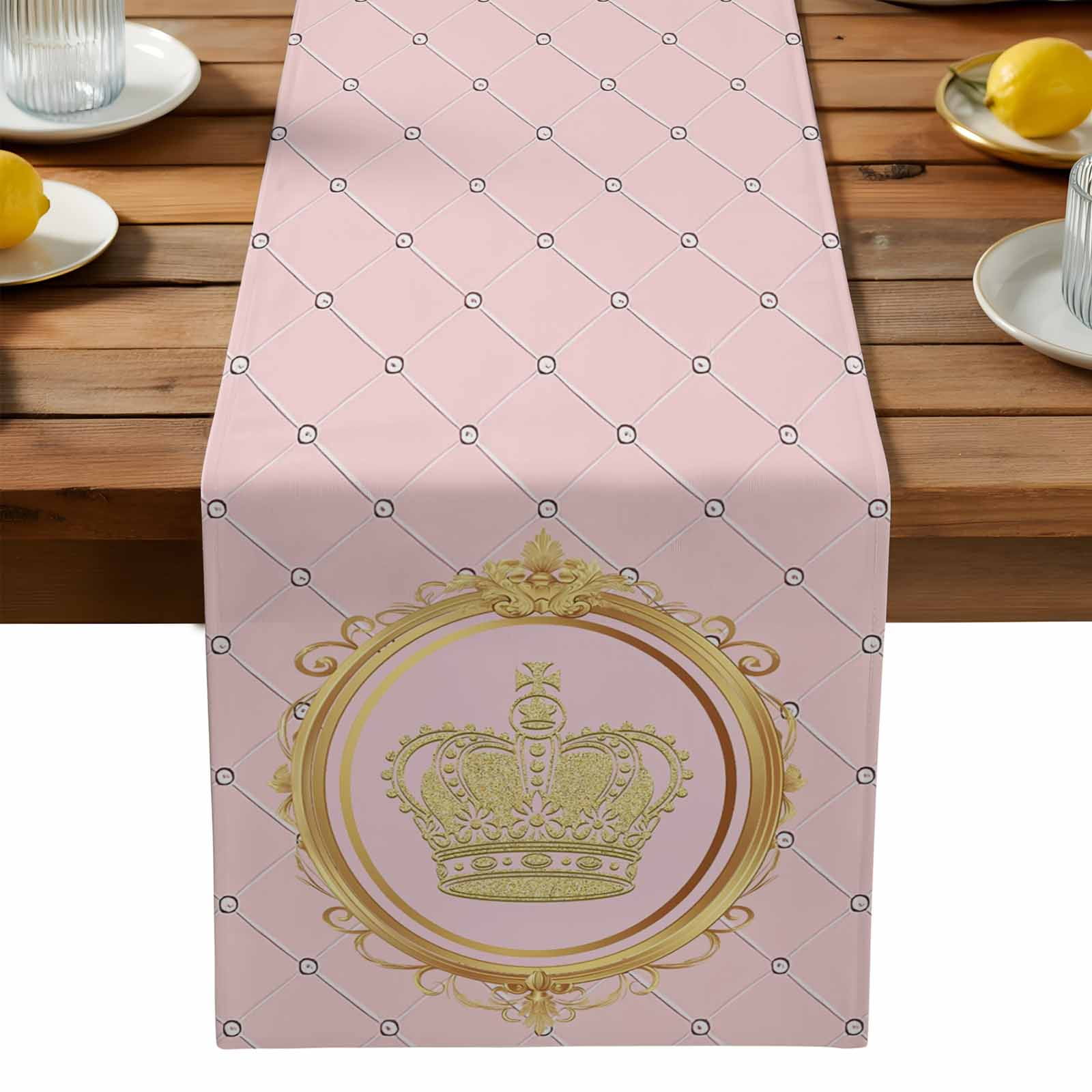 Gold Crown Table Runner, Net Texture Pink Background Gradient Kitchen ...