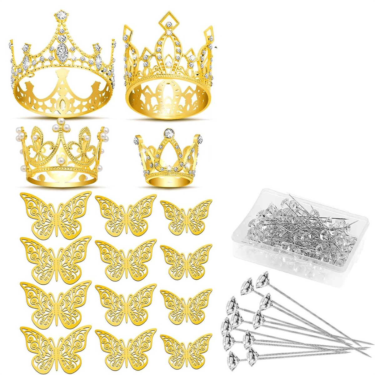 Gold Crowns for Flower Bouquet Accessories, 4 Pcs Cake Crown Topper, 12 ...