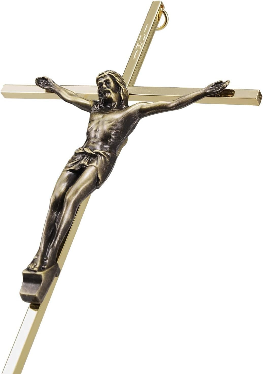 Gold Crucifix Wall Cross - 10" Catholic Metal Cross with Jesus & INRI ...