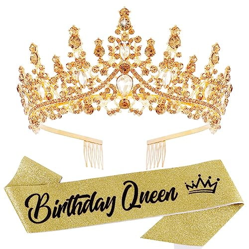 Gold Crystal Birthday Queen Tiara Crown for Women Girls Birthday Queen ...